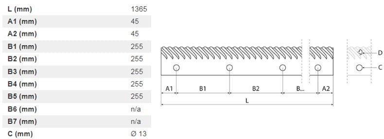 Juego barras cilindro 1365 mm 6 taladros redondos cosechadora John Deere